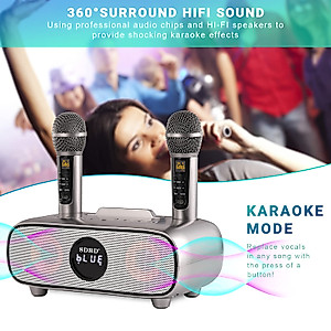 Karaoke Machine for Adults and Kids,Portable Bluetooth 2 Wireless Karaoke Microphone with Holder/USB/TF Card/AUX-in, PA Speaker System for Home Party, Picnic,Car,Outdoor/Indoor