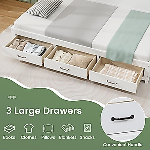 Giantex Twin Daybed with 3 Storage Drawers, Wood Day Bed with Storage Shelves, Cork Board & Sliding Door, Daybed Frame for Kids Adults Guests, No Box Spring Needed, Daybed with Storage, White