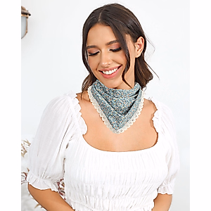 AWAYTR 3Pcs Hair Bandanas Head Kerchief for Women Girls Tie-Back Boho Hair Scarf Headband Bandana Triangle Head Scarf (Floral - Blue/Black/Yellow)