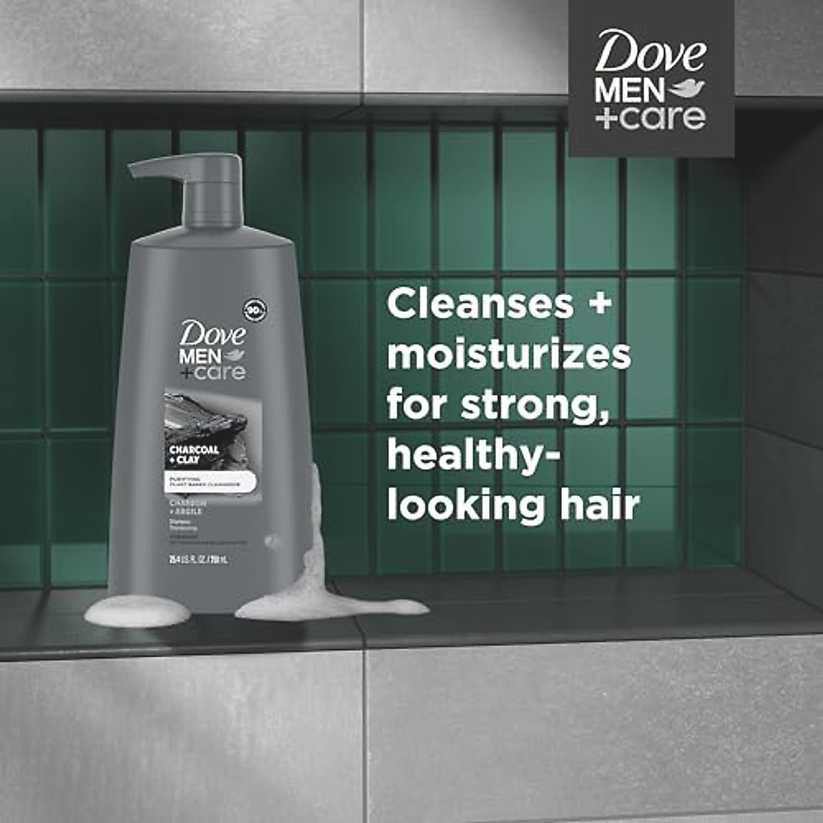 Dove Men+Care Men Shampoo For Healthy-Looking Hair Charcoal + Clay Naturally Derived Plant Based Cleansers 25.4 oz