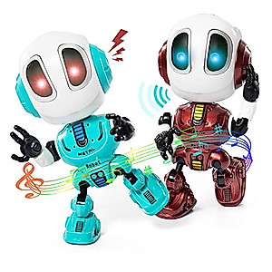 Two Rechargeable Talking Robots for Kids - Repeating Talking Robot Toys Interactive Educational with Sound & Touch Sensitive Led Eyes, Flexible Metal Body, for 3 4 5 Year Old Boys Girls Birthday Gift