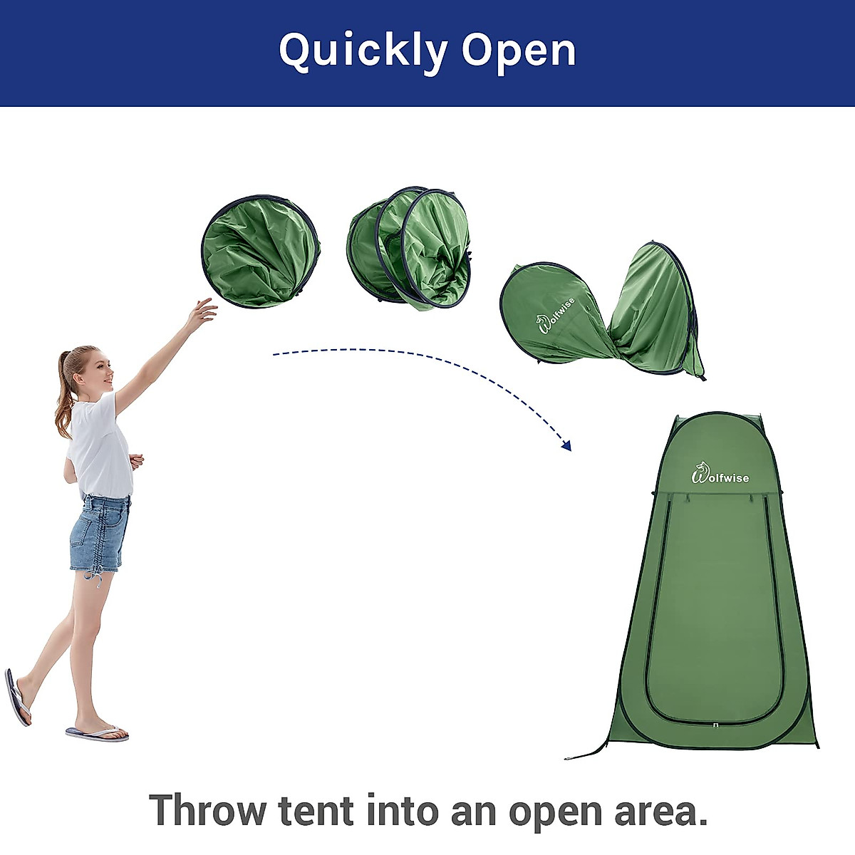 WolfWise Portable Pop Up Privacy Shower Tent Spacious Changing Room for Camping Hiking Beach Toilet Shower Bathroom Green