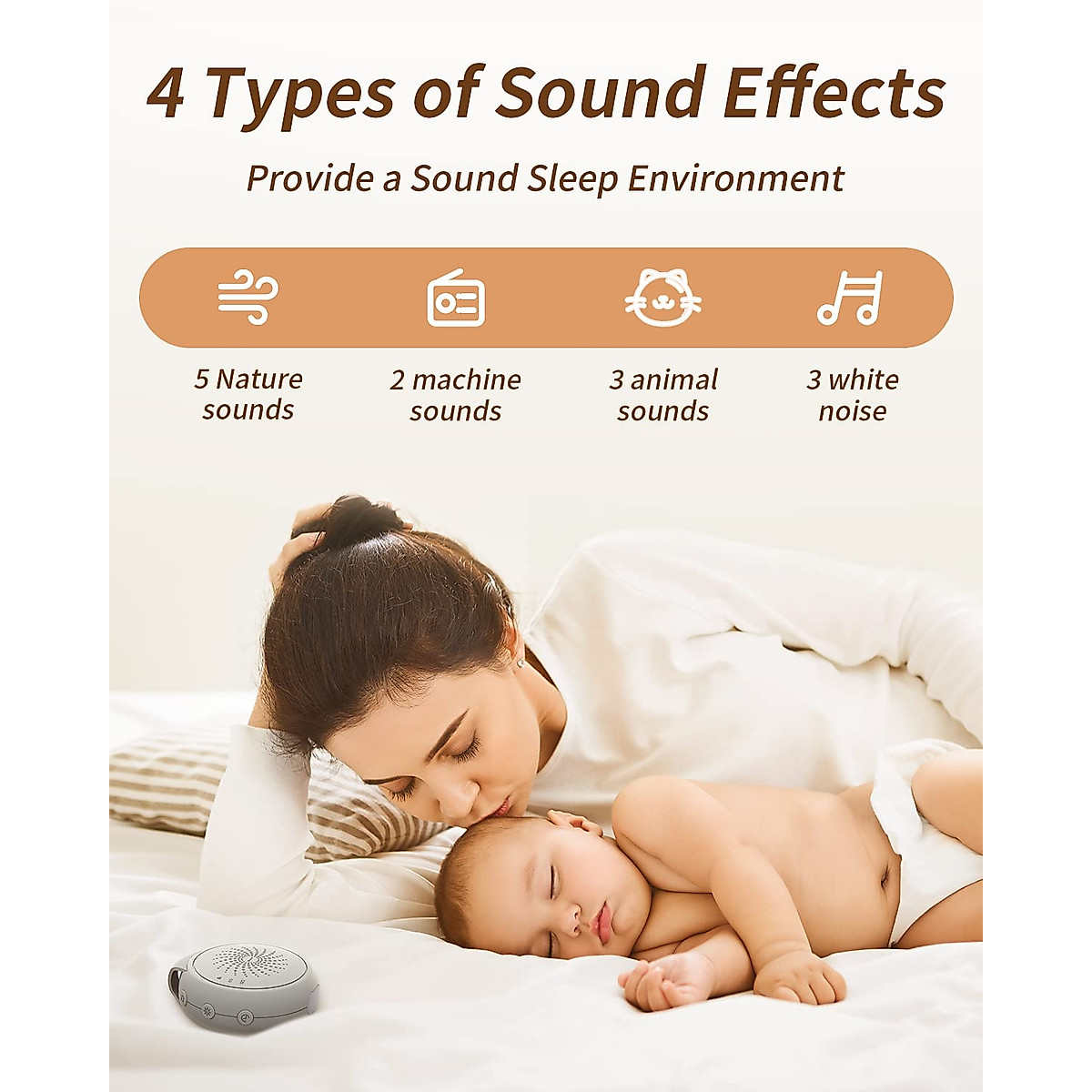 OLOWN Portable White Noise Machine for Baby, Sleep Sound Machine with 12 Soothing Nature Lullaby Sounds, Sleep Therapy Machine with Night Light, Timer and Child-Lock, USB Rechargeable
