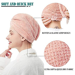 ELLEWIN Hair Towel Wrap 2 Pack, Microfiber Hair Drying Shower Turban with Buttons, Super Absorbent Quick Dry Hair Towels for Curly Long Thick Hair, Rapid Dry Head Towel Wrap for Women Anti Frizz