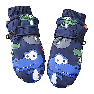 American Trends Toddler Winter Mittens Waterproof Boy Ski Gloves Warm Fleece Snow Mitten for Baby Boy Girl Cold Weather Navy Green S(Fits 2-4 years)