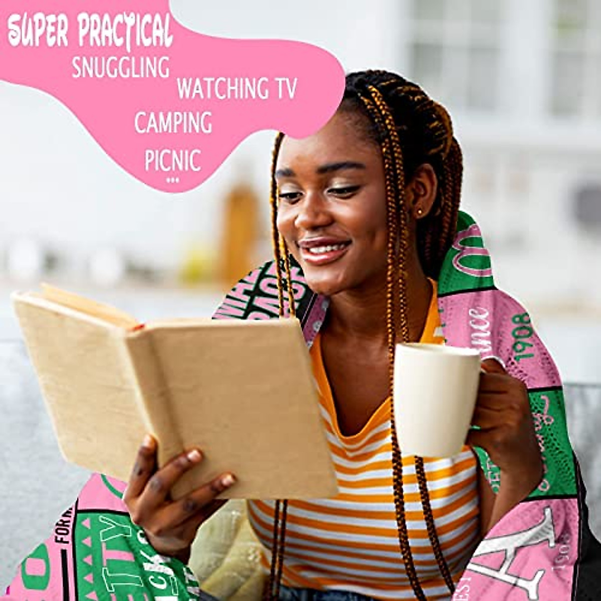 JunTaoic Sorority Gifts for Women Blanket 60''x50'', Birthday Gifts for Women, Gift for Women, Girls, Sisters Gifts from Sister, Bestie Gifts, Daughter Gift from Mom, Pink & Green 1908 Throw Blanket