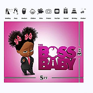 African American Baby Princess Backdrop for Birthday Party Supplies 5x3ft Hot Pink Background for Baby Shower Cartoon Black Girl Theme Party Wall Decor Vinyl Gender Reveal Baby Shower Background