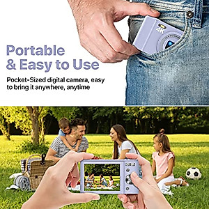 Digital Camera, 4K 48MP Kids Camera with 16X Zoom 32GB SD Card, Compact Mini Pocket Camera Adult Seniors Students Kids Beginner(Purple)
