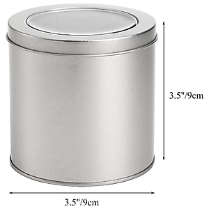 Tosnail 6 Pack Round Metal Tins Canister with Window Top Lid, 17 Oz Tin Can Box, Large Kitchen Tin Container for Loose Tea, Coffee, Candy, Spices - Silver