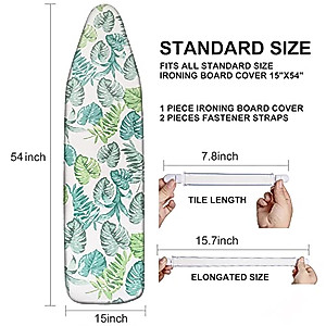 Ironing Board Cover and Pad 15x54 Inch, Iron Board Cover with Padding, Iron Board Cover Large Fits All Standard Sizes, Silicone Coating, Scorch Resistant, Extra Thick Covers with Elastic Edge