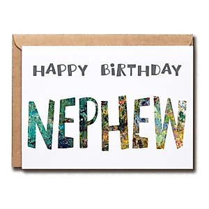 EruditeGifts Happy Birthday Nephew Card, 5 x 7 Inches, Blank Inside, Envelope Included