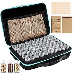 jixsloft 60 Slots Seed Storage Organizer with 20 Seed Envelopes, Sturdy Seed Organizer Storage Box with Zipper Bag Label Stickers(Seeds not Included), Seed Storage Container for Flower Plants Garden