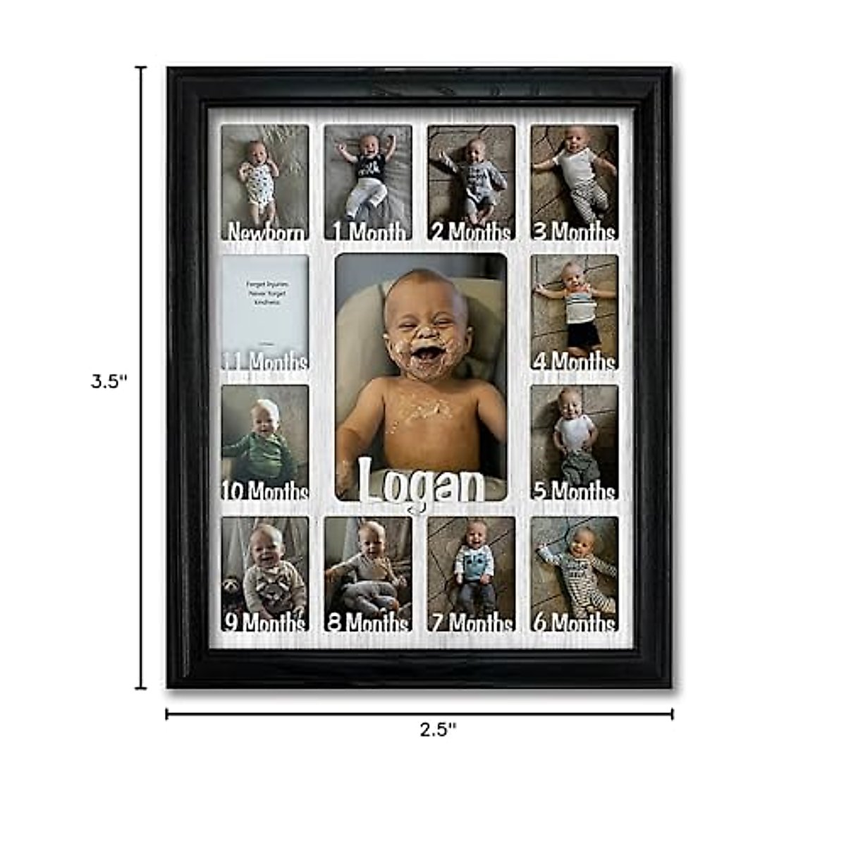 Northland My First Year Photo Frame | Personalized - Add Any Name | 12 Month Picture Frame for Babys First Year | Twelve 2.5" x 3.5" Newborn Photos and 5" x 7" | Milestone | Black Frame White Mat