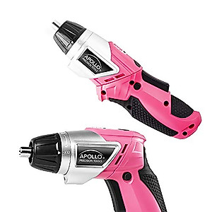 Apollo Tools Lightweight Cordless Screwdriver Set Includes Rechargeable 3.6 Volt Li-ion Screwdriver and 45 Piece Accessory Set in Black Carrying Case- Pink Ribbon- Pink - DT4944P