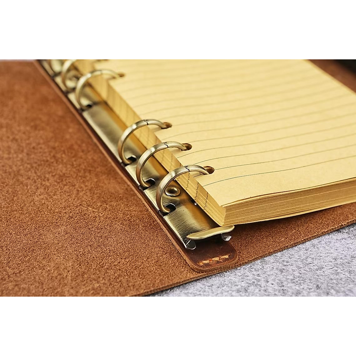 Personalized refillable 6 ring rustic leather A6 journal cover with pen holder, unique leather A6 refill planner binder sketchbook NA605SS
