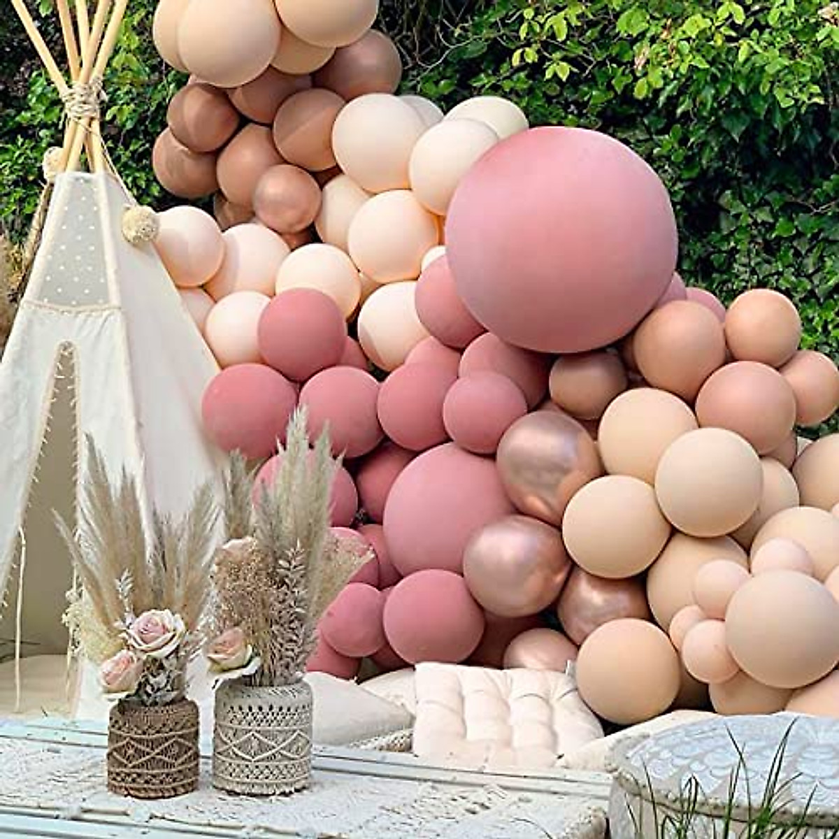 Dusty Rose Pink Balloon Arch Kit Nude Blush Gold Double Stuffed Balloon Garland 121 Latex Pastel Neutral Balloons for Gender Reveal, Baby Shower Bridal Engagement, Boho Wedding baptism Party