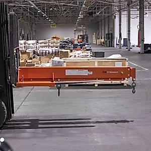 Titan Attachments Fork Mounted Adjustable Hoist Jib Boom Crane, Manual Telescopes 79"-147", 6000 LB Lift Capacity, Two 3 Ton Swivel Hooks, Ideal for Warehouse or Factories