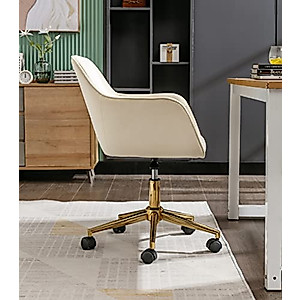 Yoluckea Modern Velvet Home Office Chair, Adjustable Swivel Office Chair for Living Room,Cute Desk Chair for Teen Girl,Upholstered Task Accent Chair Executive Vanity Chair Cream White