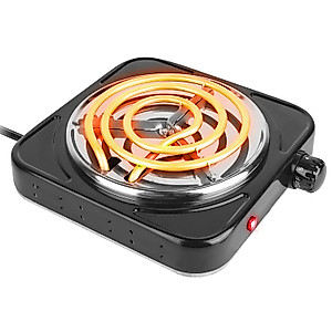 KOCASO Countertop Single Burner Electric Stove, 1000W Portable Coil Heating Hot Plate RV Hot Plate with Non Slip Rubber Feet w/ 35in Plug Cord, Black
