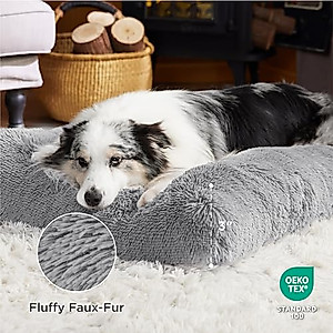 Bedsure Large Dog Bed Washable, Plush Calming Dog Crate Beds for Large Breed, Fulffy Dogs Sleeping Mat, Anti-Slip Pet Kennel Pad, 35" x 23", Grey