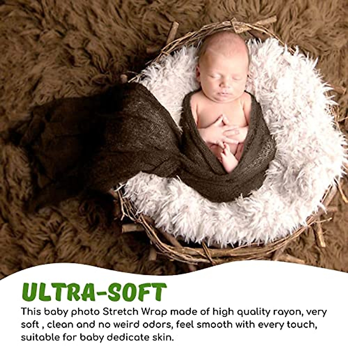 Sunmig Newborn Photography Props, 3 Pcs Baby Stretch Wraps, Professional Baby Photo Props Long Ripple Wrap, for 0-6 Months Baby (Dark Grey+Coffee+Brown)