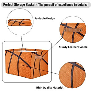 AUUXVA Basketball Texture Storage Bins Baskets Fabric Laundry Baskets, Sport Basketball Storage Cube Boxes Organizer Bag Bin for Toy Organizing Book Storage Shelves Nursery Closet