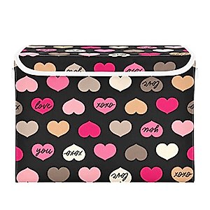 xigua Valentine's Day Storage Bins with Lids and Carrying Handle,Foldable Storage Boxes Organizer Containers Baskets Cube with Cover for Home Bedroom Closet Office Nursery