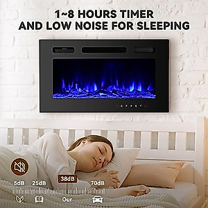30" Electric Fireplace Recessed and Wall Mounted LED Fireplace with Remote Control 8h Timer, 12 Flames,Touch Screen, in-Wall Fireplace with Log & Crystal Hearth for Living Room