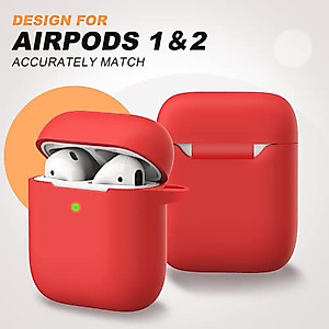 Foweroty AirPods Case Cover, Soft Silicone Protective Cover with Buckle for Women Men Compatible with Apple AirPods 2nd 1st Generation Charging Case, Front LED Visible，Red
