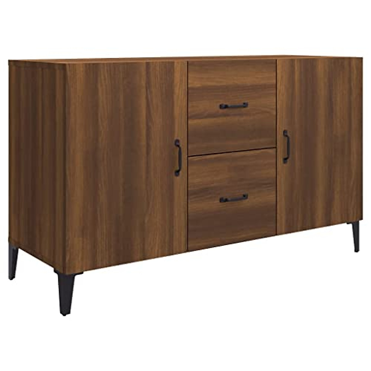 loibinfen Sideboard Buffet Server Storage Cabinet with Drawers and Doors, Console Table Home Kitchen Sideboard with Metal Legs, Dining Room Furniture Cupboard, Brown Oak 39.4"x14.2"x23.6" -AA