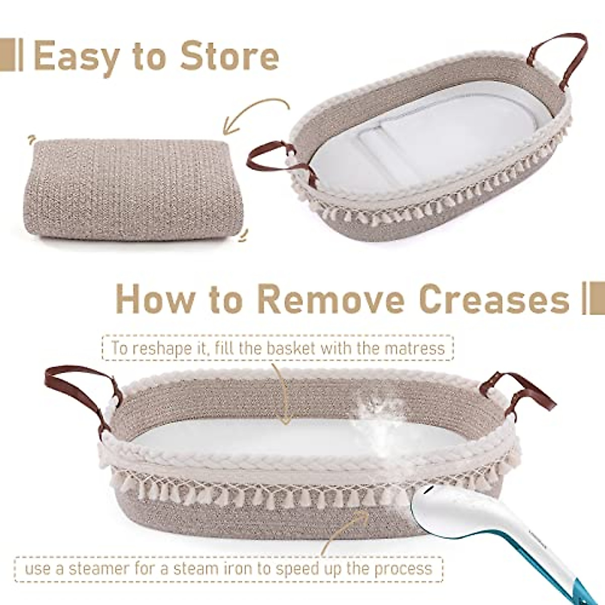 Baby Changing Basket for Babies, Moses Basket Diaper Changing Station Changing Table Topper with Foam Changing Pad 3 Pack Waterproof Cotton Mattress Changing Pad Cover, Boho Nursery Decor