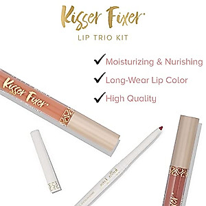 Belle Beauty Lip Kit Trio Bundle Set, Lip Liner, Lipstick, Lip Gloss, Mauve Nude, Kisser Fixer Lip Kit by Kim Gravel, Waterproof, Long Lasting, Hydra High Shine, Pencil Gel, Lips Makeup for Women