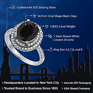 Gem Stone King 925 Sterling Silver Black Onyx Ring For Women (3.80 Cttw, Oval 9X7MM, Gemstone Birthstone, Available In Size 5, 6, 7, 8, 9)