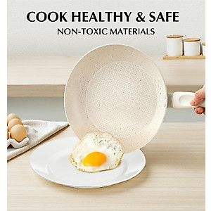 KOCH SYSTEME CS Nonstick Frying Pan 8 Inch White, Omelette Pan with Stay-cool Bakelite Handle, Toxin-Free Marble Coating Aluminum Pan for Healthy Cooking, All Stoves Compatible, Easy to Clean
