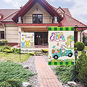 Tatuo 2 Pieces Happy Easter Bunny Gnome Garden Flag Double Sided Easter Bunny Vertical Burlap House Flags Spring Yard Outdoor Decoration Supplies, 18 x 12 Inch