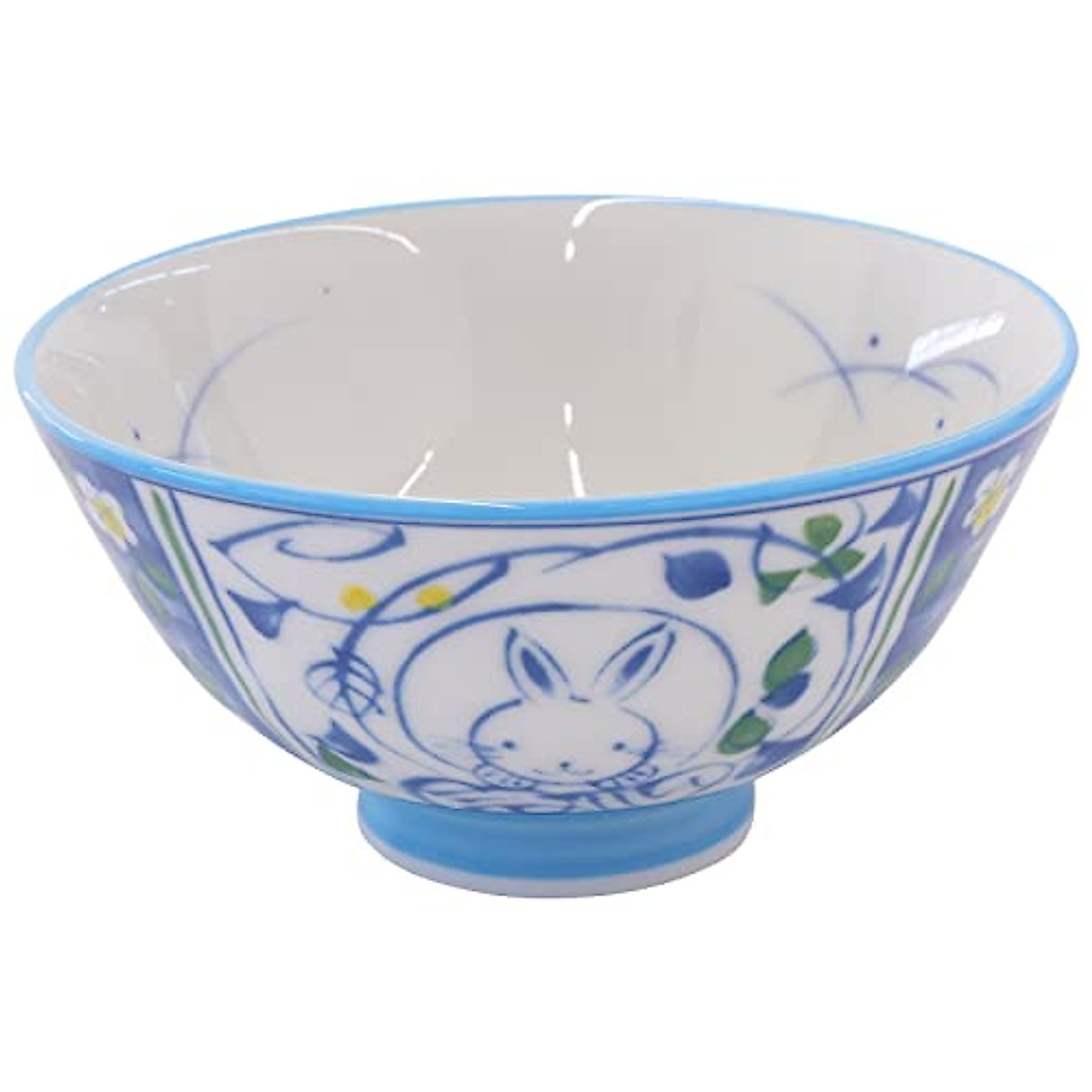 Mino Ware Rice Bowl Set, 4.4 inch, Red Rabbit Design, Blue, Japanese Ceramic Bowls, 5.2 oz, Set of 2