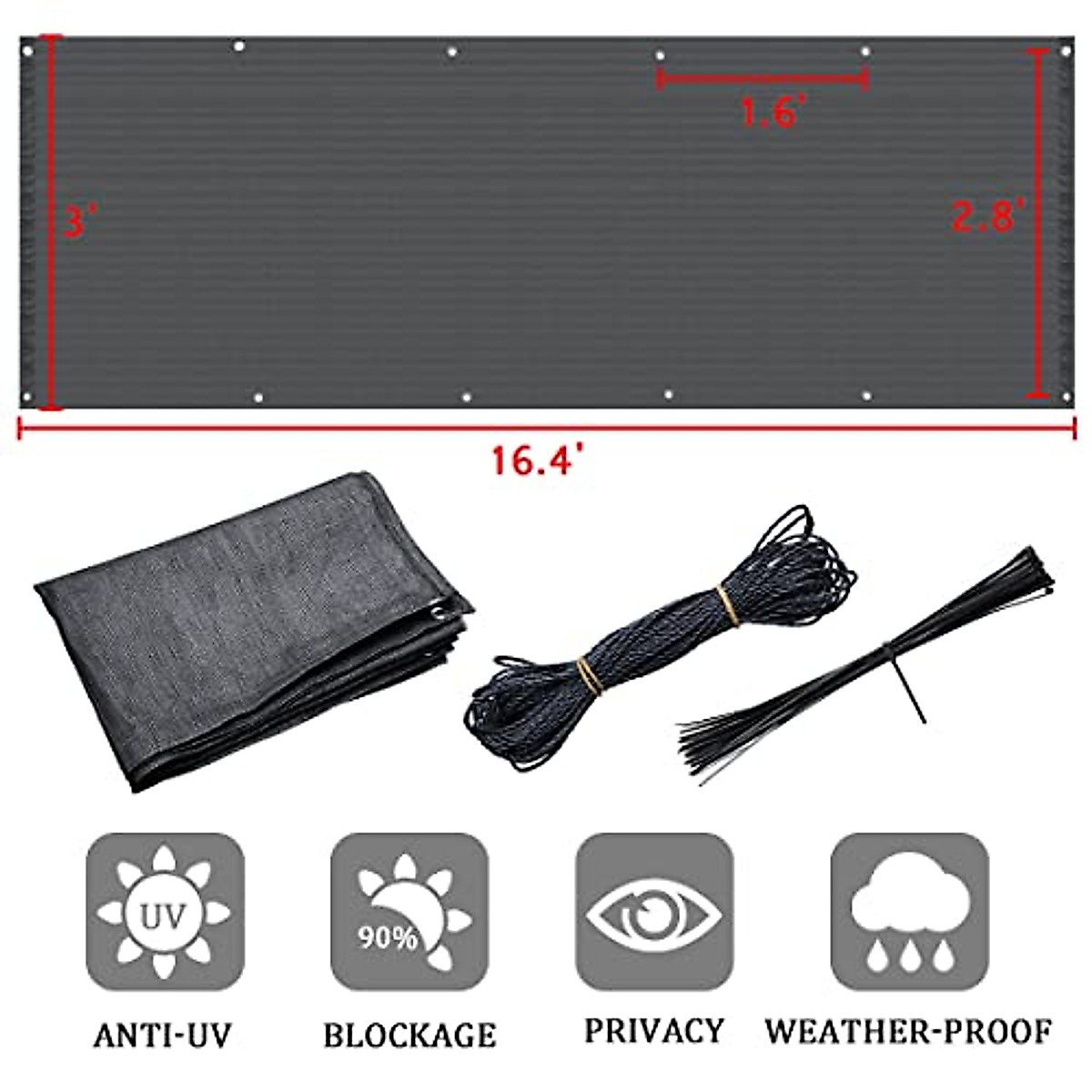 SEKKVY 3' x 16.4' Heavy Duty Privacy Screen Fence, 90% Blockage Mesh Shade Net Cover for Garden, Wall, Chain Link Fence (Grey)