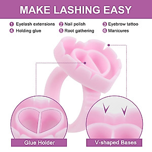 ZXMFDZ 100PCS Glue Rings Lash Rings for Glue Glue Rings for Eyelash Extensions Eyelash Glue Holder Lash Glue Rings Smart Glue Cups Pink