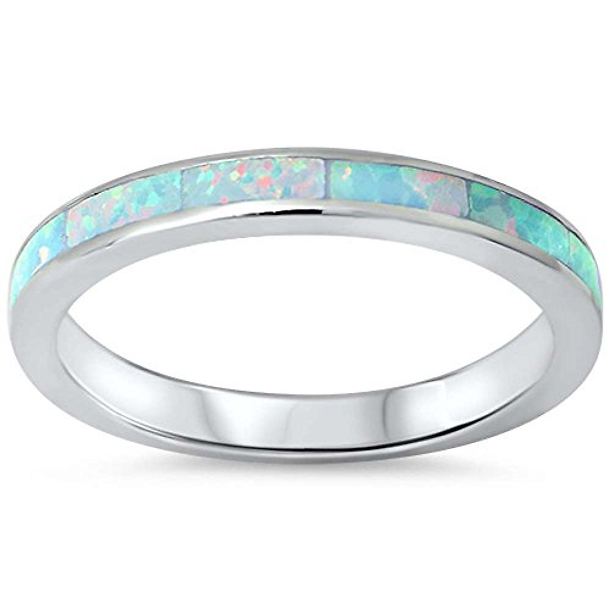 .925 Sterling Silver Womens Created Opal Eternity Wedding Stackable Band Ring Sizes 4-12