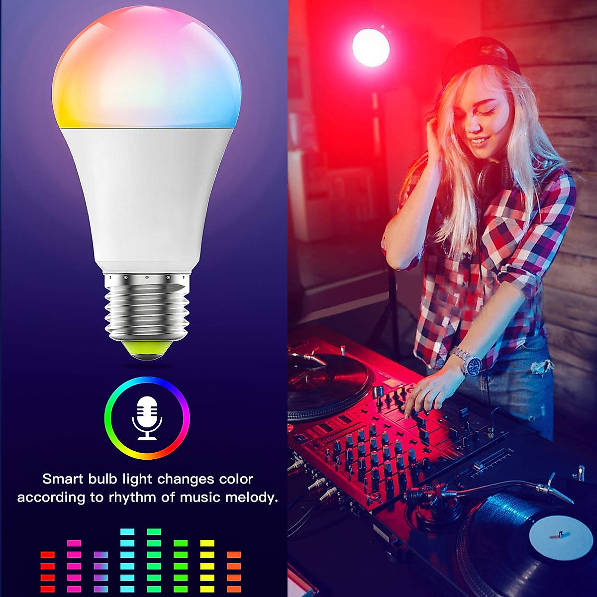 HaoDeng Smart Bulbs, Smart home lighting, WiFi Light Bulbs, Color Changing Light Bulb, Smart Light Bulb Works with Alexa, Google Home, A19 Alexa Light Bulb No Hub Required, 60W Equivalent 500LM, 3Pack