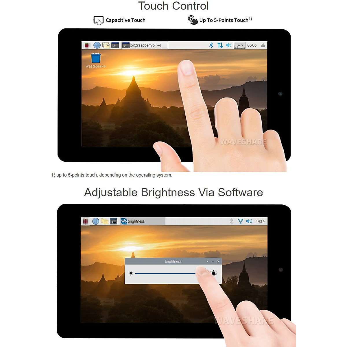 Waveshare 7inch Capacitive Touch Display Compatible with Raspberry Pi 4B/3B+/3A+/3B/2B/B+/A+/CM3/3+/4 with 5MP Front Camera 800×480 Resolution DSI Interface