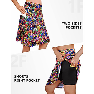 KORALHY Skorts Skirts for Women with Pockets, Long Tennis Skirts Athletic Skirts Golf Long Dressy Skorts Skirts Blue Geometry Large