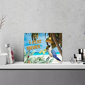 Personalized Wooden Sign It's Five O'clock Somewhere Cute Wood Plaque Sign Quote Farmhouse Tiki Bar Pool Hot Tub Luau Country Wall Décor Signs for Offices Pantry 16x20 Inch