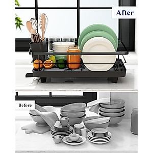Kitsure Dish Drying Rack- Space-Saving Dish Rack, Dish Racks for Kitchen Counter, Durable Stainless Steel Kitchen Drying Rack with a Cutlery Holder, Drying Rack for Dishes, Knives, Spoons, and Forks