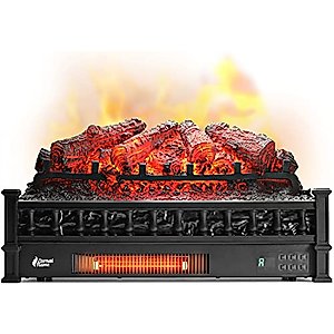 TURBRO Eternal Flame 26-Inch Infrared Quartz Electric Fireplace Log Heater, Realistic Pinewood Logs, Adjustable Flame Colors, Remote Control, Thermostat, Timer, EF26-PB, 1500W