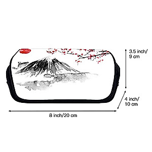 Pencil Case Japanese Mount Fuji Cherry Blossoms Sakura Sunset Asia Ink Painting Large Capacity Bag for Student Office College Travel Adult Girl Boy, Black 4