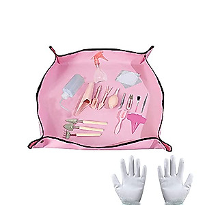 22 Pieces Succulent Planting Tools Kit, Mini Gardening Hand Tools Set - Potting,Cactus, Bonsai, Transplanting Tools + PU Nylon Gloves Coated Palm Anti-Static + Gardening Mat (Pink)_AB