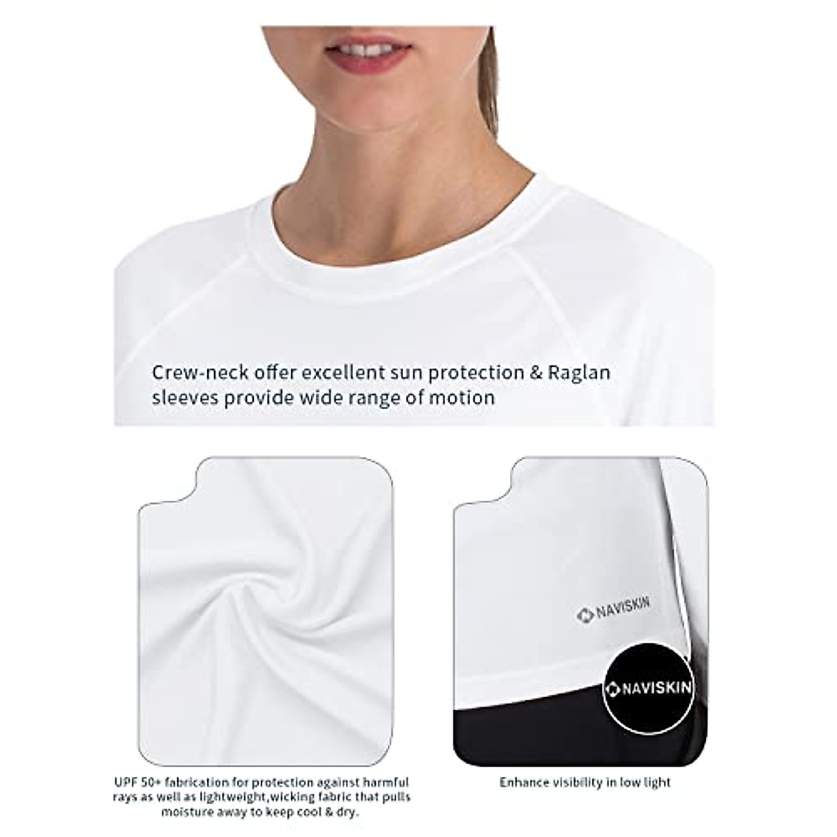 NAVISKIN Women's UPF 50+ Sun Protection Long Sleeve Shirts Rash Guard Shirts Quick Dry Lightweight Hiking Shirts White Size L