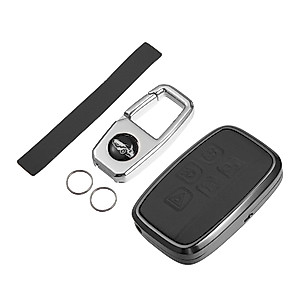 VekAuto Car Smart Key Fob Case Kit Compatible for Jaguar F-Type, Protective Faux Leather Black Keyless Entry Remote Cover with Key Chain