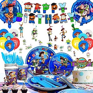 Toy Story Birthday Party Supplies,167pcs Toy Story Party Decorations&Tableware Set-Toy Story Birthday Decorations Balloon Banner Plates Cups Tablecloth etc Toy Story Themed Birthday Party Supplies